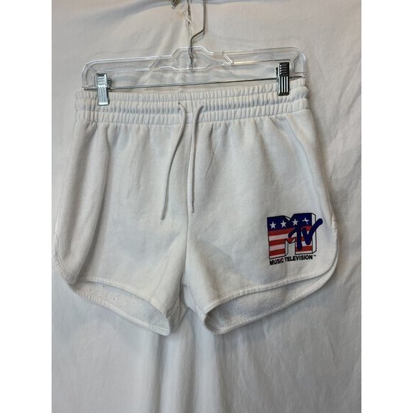 MTV | Shorts | Mtv Medium White Sweat Shorts Red White Blue Logo | Poshmark